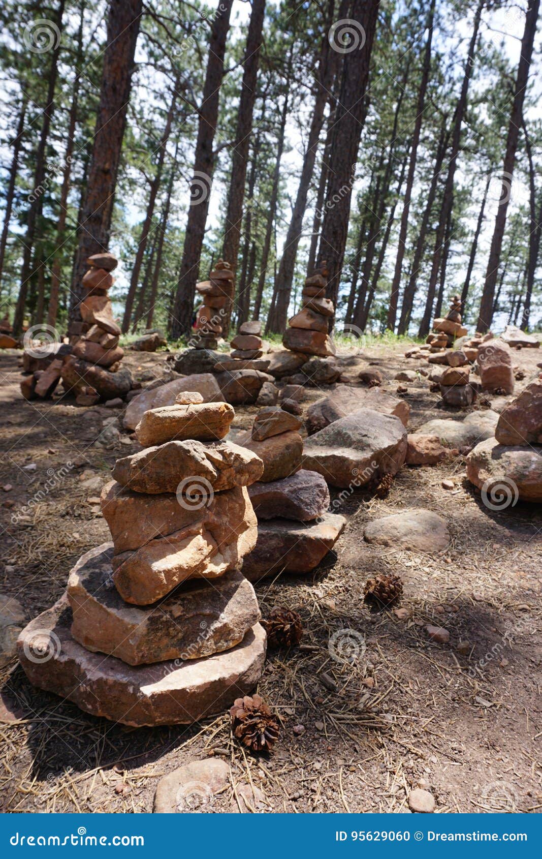 Stacked rocks in forest stock photo. Image of nature - 95629060