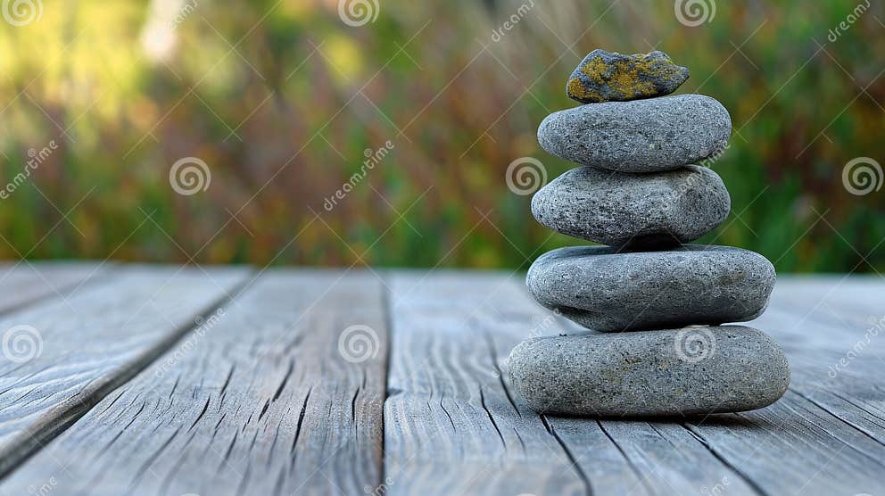 Stacked Rocks on Wooden Table Stock Illustration - Illustration of ...