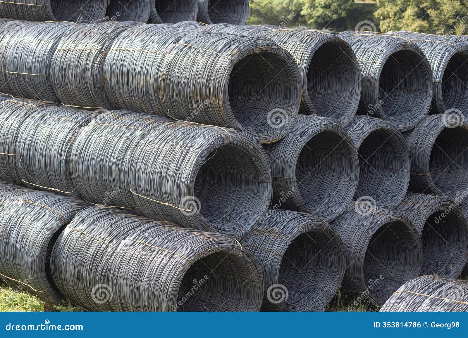 Stacked Rolls of Metal Wire Ready for Shipping in the Harbour Stock ...