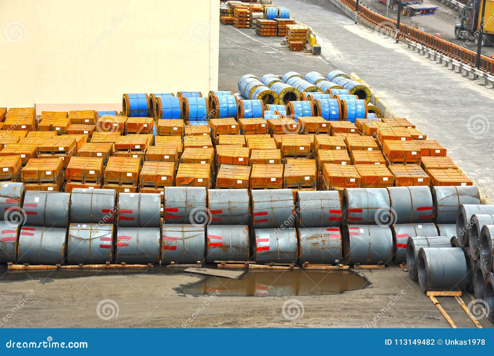 Rolled metal in port stock photo. Image of sheets, stacked - 113149482