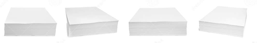 Stacked Sheets of Paper on White Background, Banner Design Stock Image ...