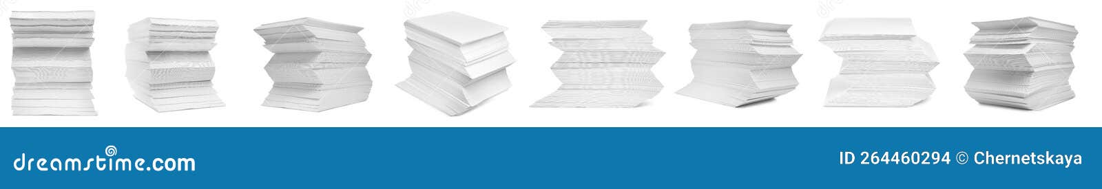 Stacked Sheets of Paper on White Background, Banner Design Stock Photo ...