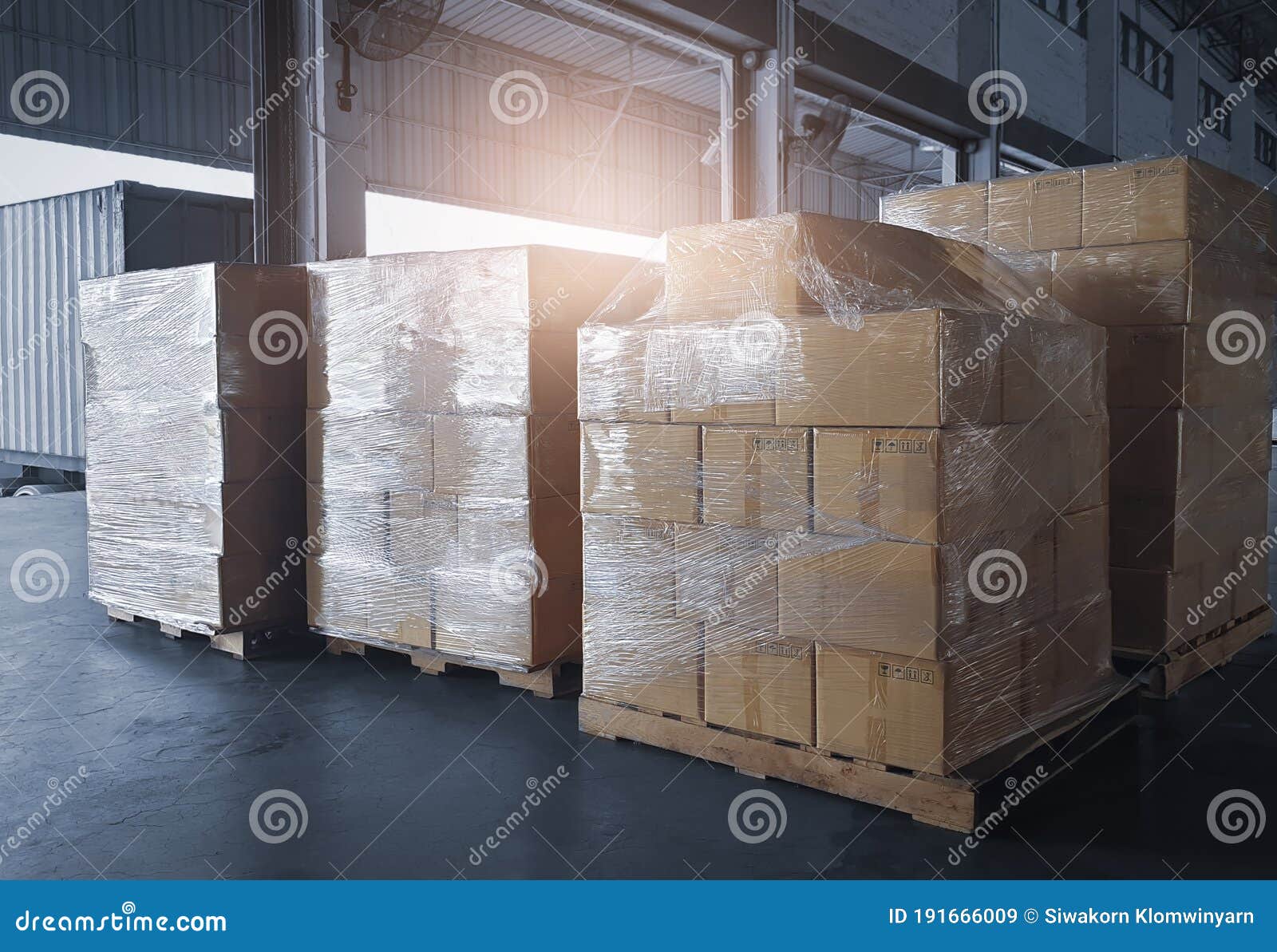Stacked of Shipment Boxes on Pallets Waiting for Load into Container ...
