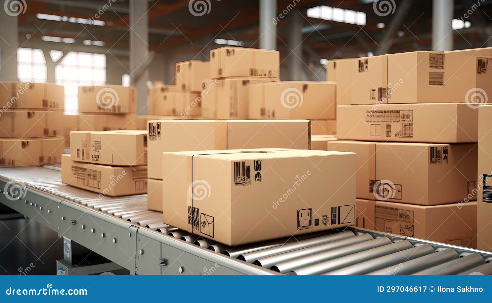 Stacked Shipping Boxes for Distribution by Conveyor Shipping Concept ...