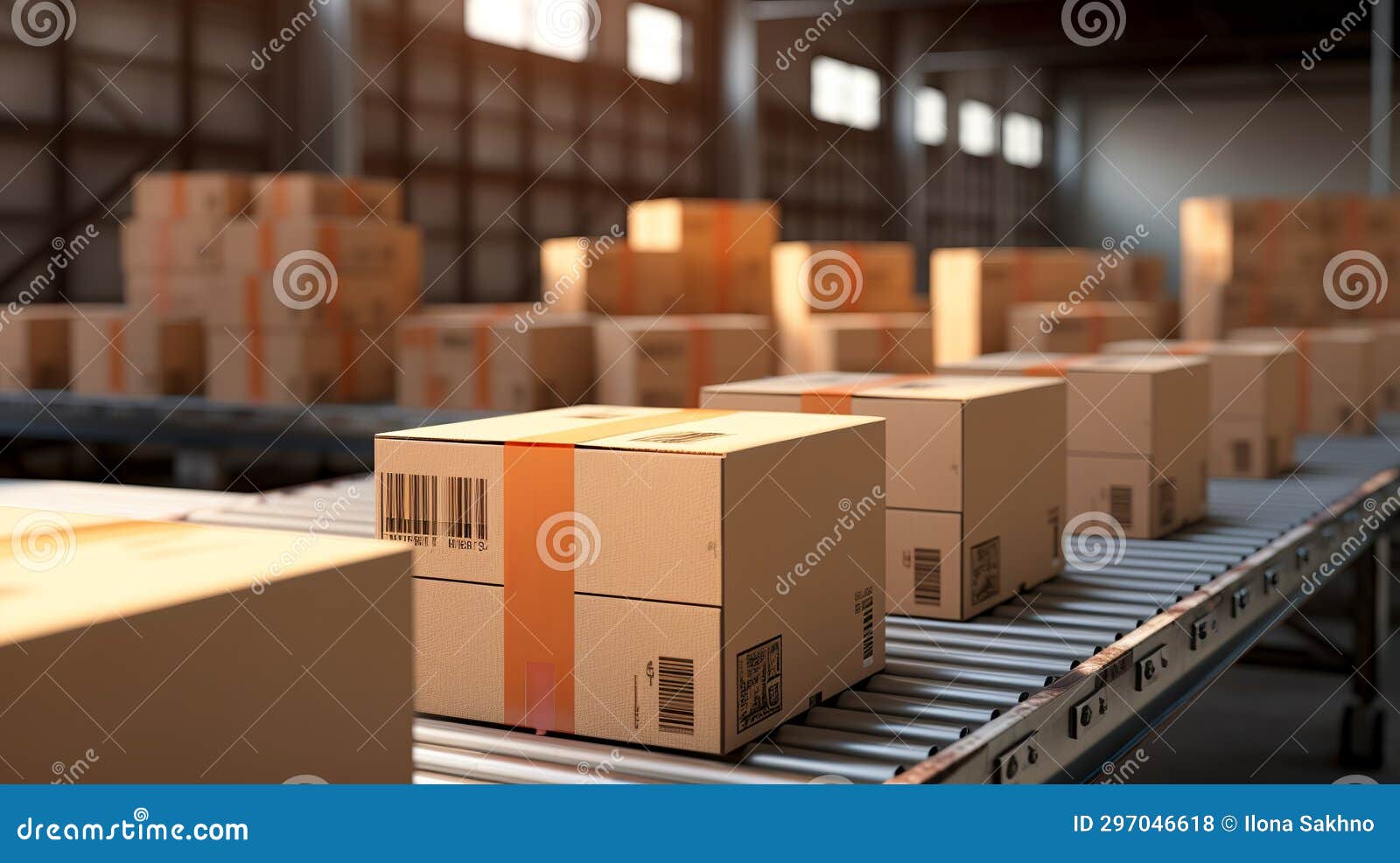Stacked Shipping Boxes for Distribution by Conveyor Shipping Concept ...