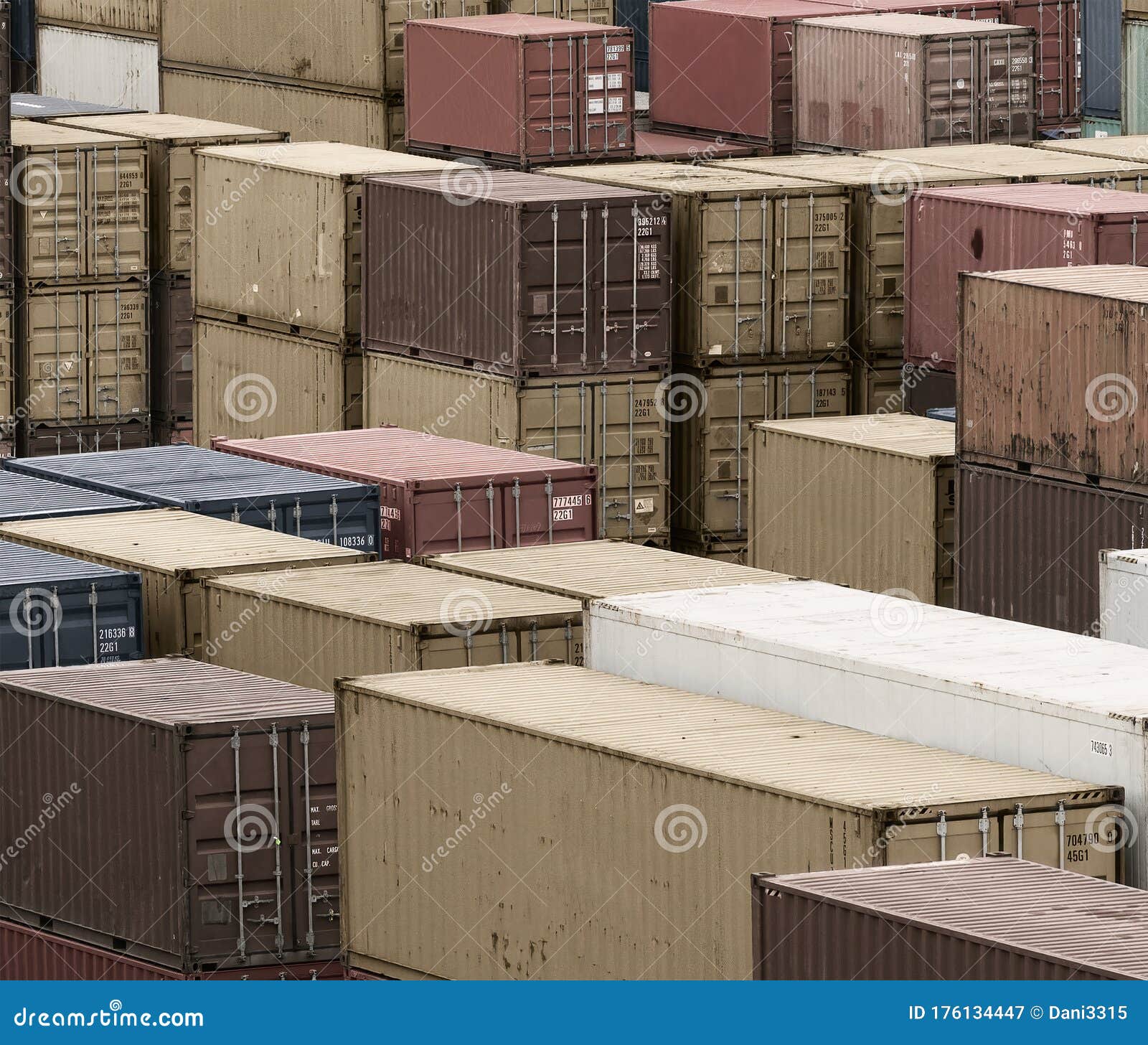 Stacked Shipping Containers at Cargo Port Stock Image - Image of heavy ...