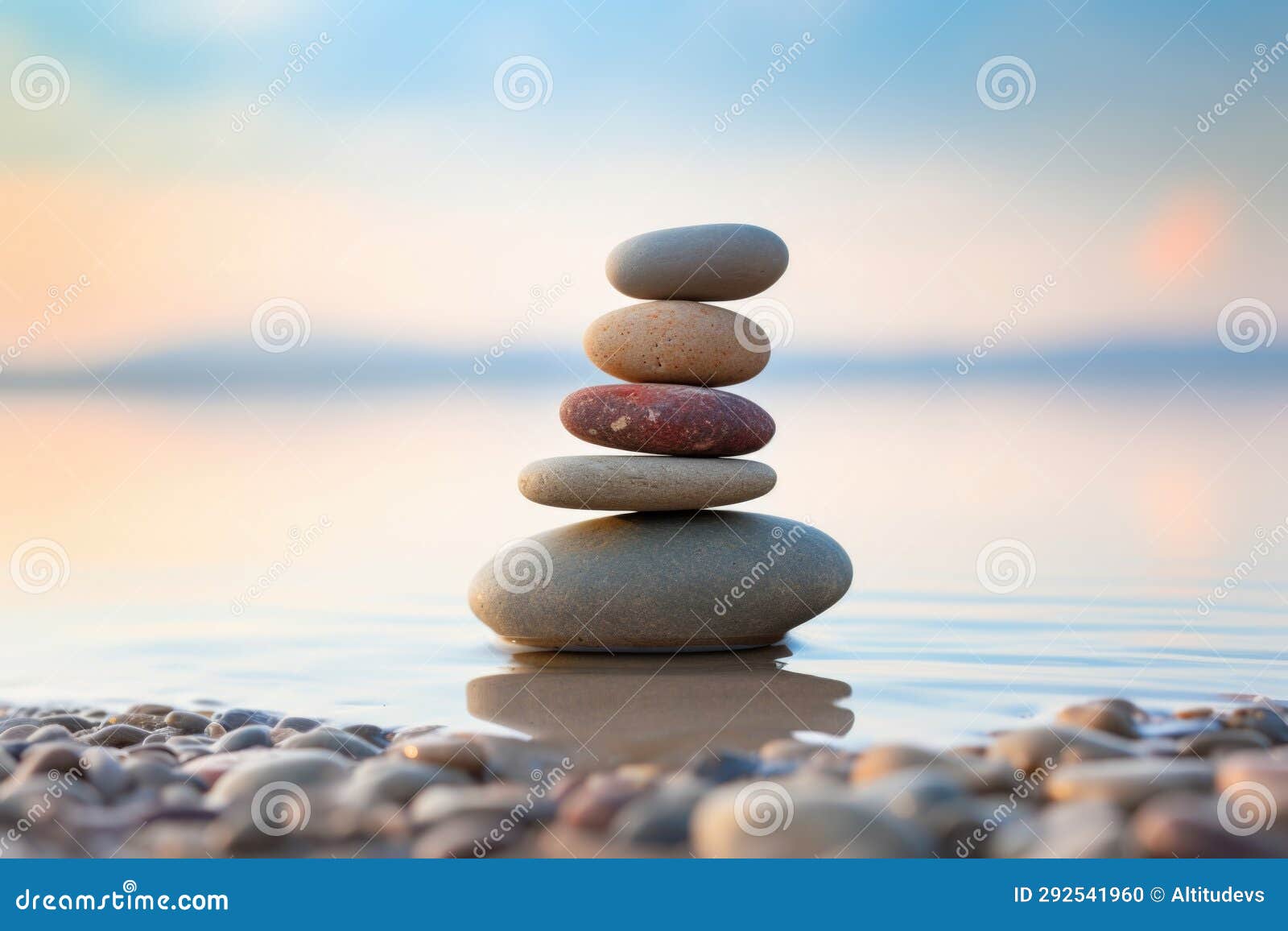 Stacked Smooth Stones on a Tranquil Beach Setting Stock Photo - Image ...