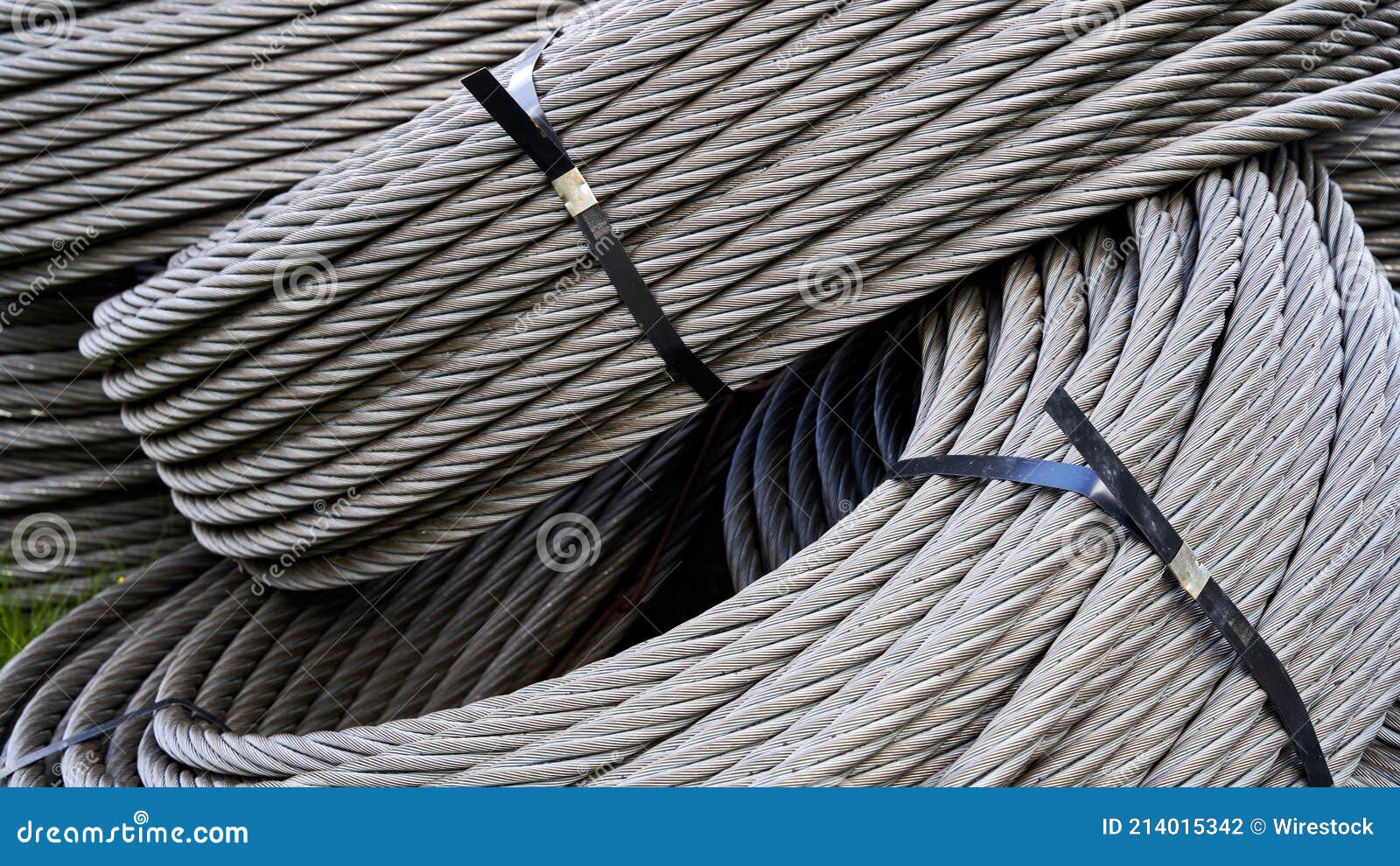 Stacked of Steel Cable Wire Rope Coils Stock Photo - Image of coils ...