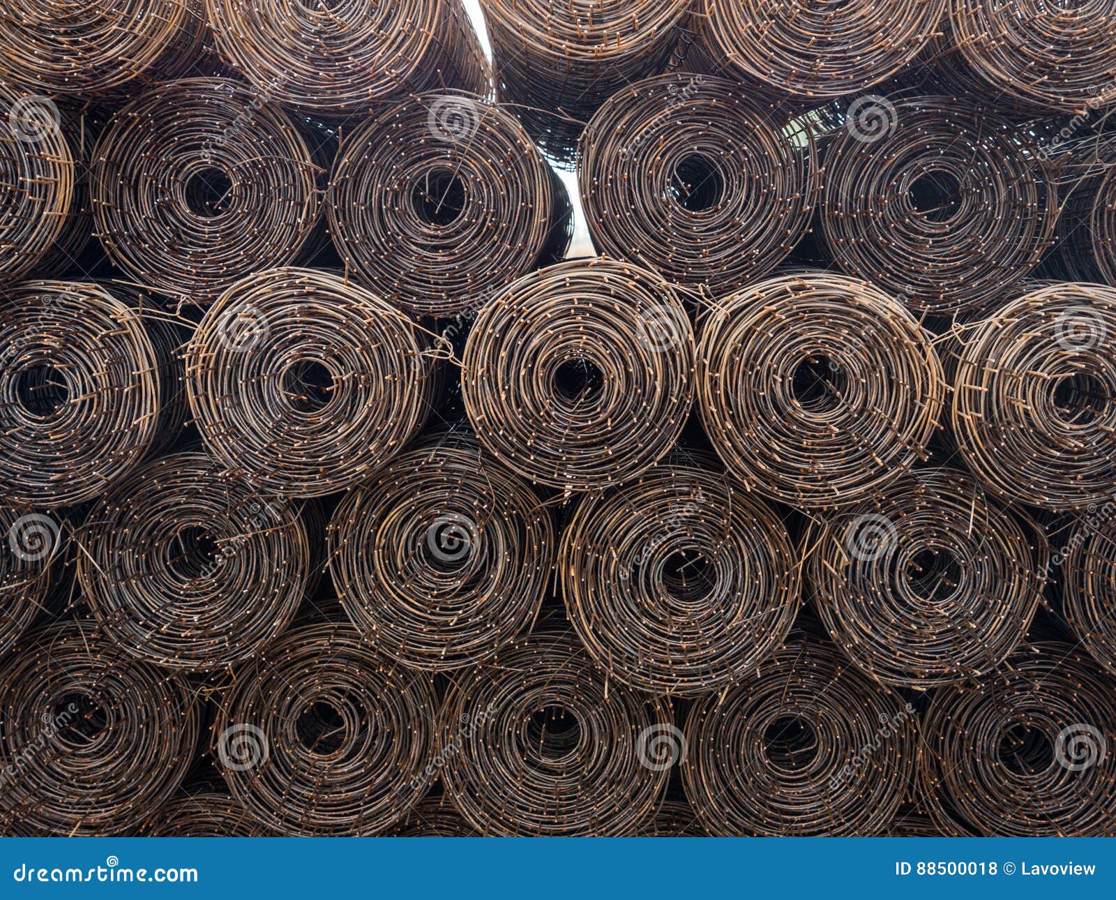 Stacked steel wire roll. stock photo. Image of building - 88500018