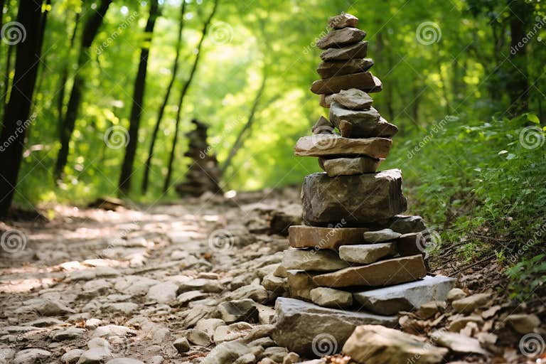 Stacked Stones Along a Trail Indicating a Path Together Stock Image ...