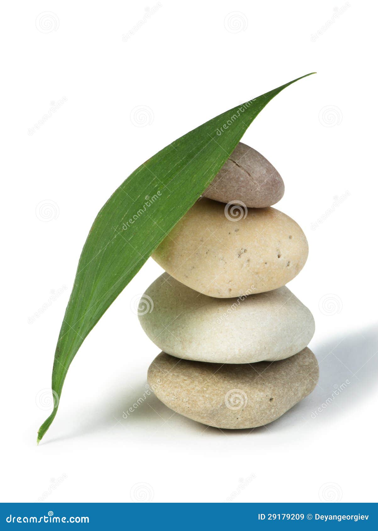 Stacked Stones and Green Leafs Stock Image - Image of peace, peaceful ...