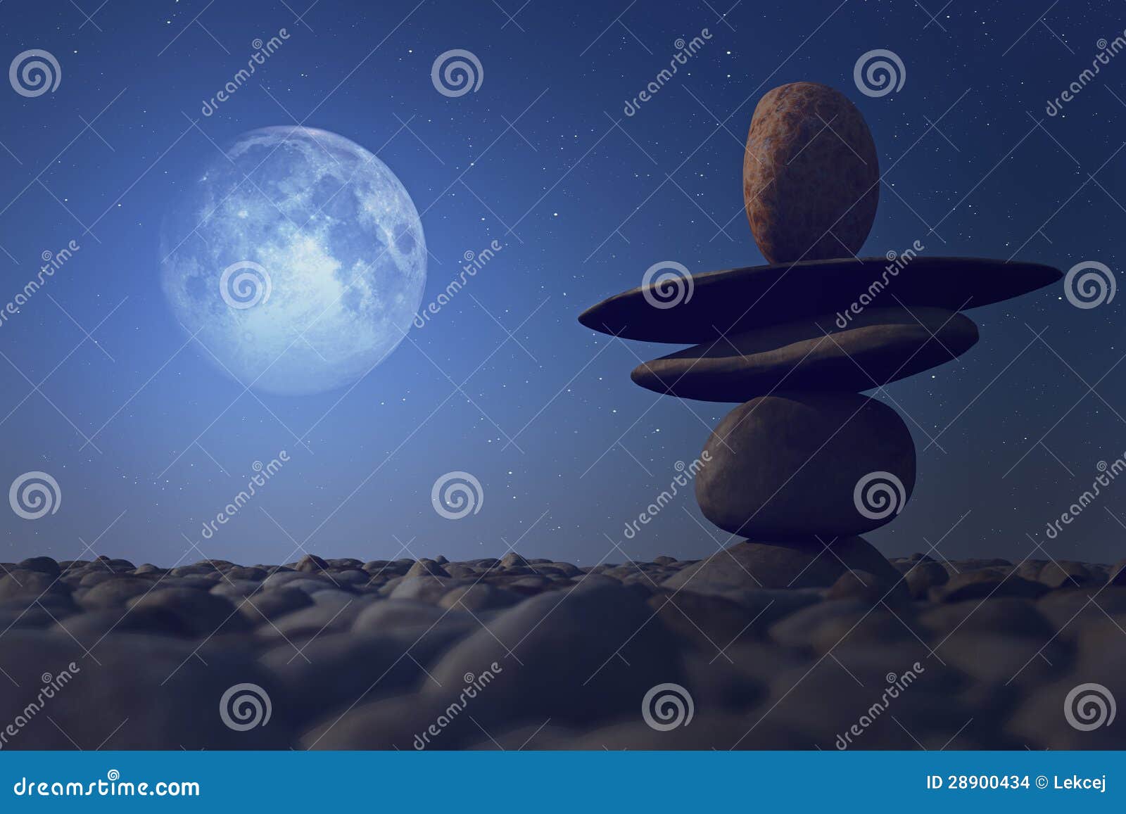 Stacked Stones in Moonlight Stock Illustration - Illustration of rock ...