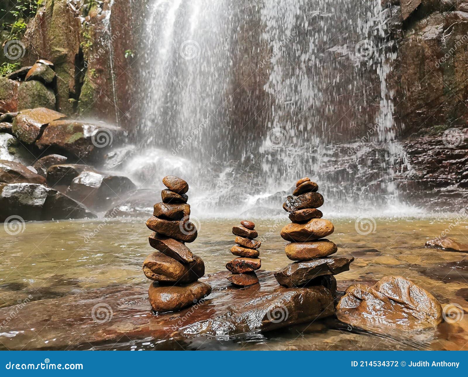 Stacked of Stones on Waterfall Background. Stock Photo - Image of ...