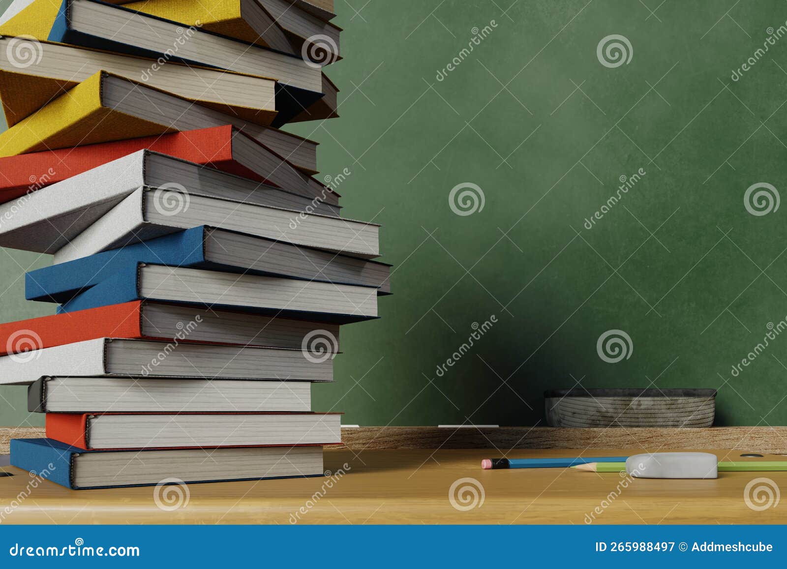 Stacked Textbooks with a Blackboard in the Background, 3d Stock ...