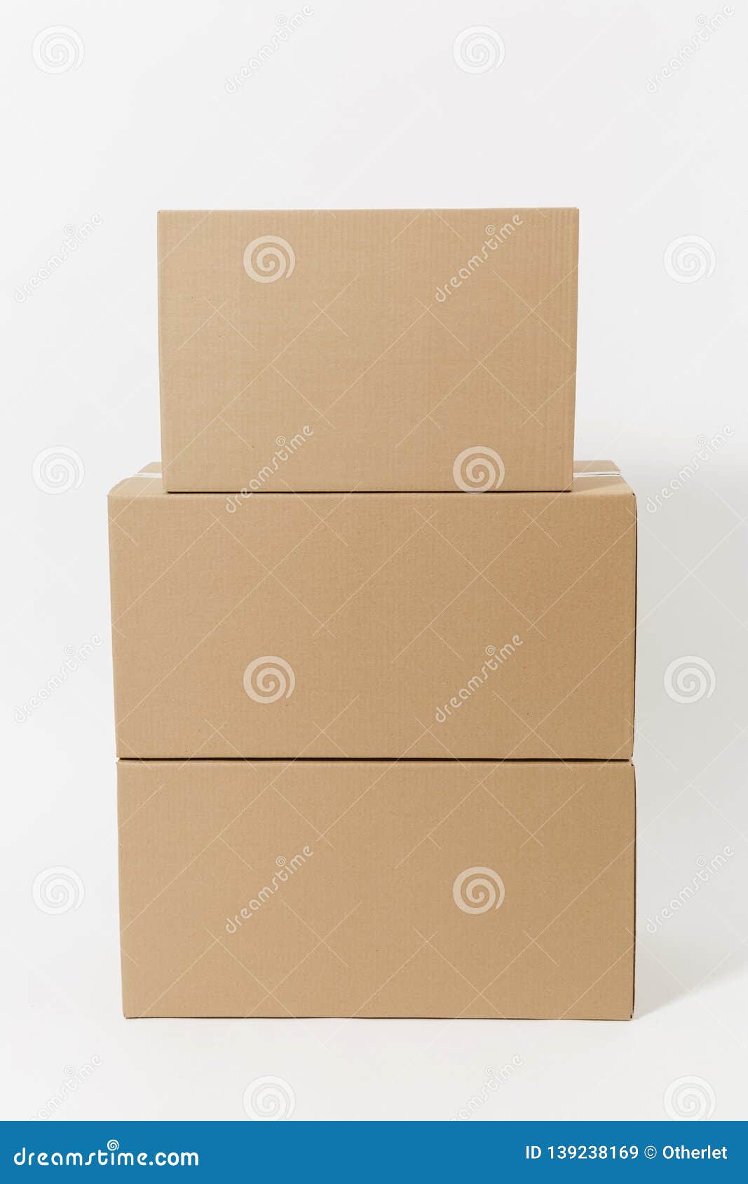 Stacked of Three Brown Clear Empty Blank Cardboard Boxes Isolated on ...