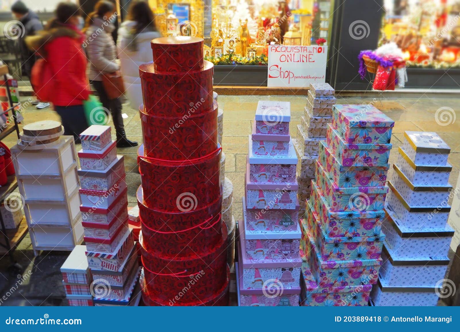 Stacked Towers of Boxes in Different Shape and Size for Presents Stock ...