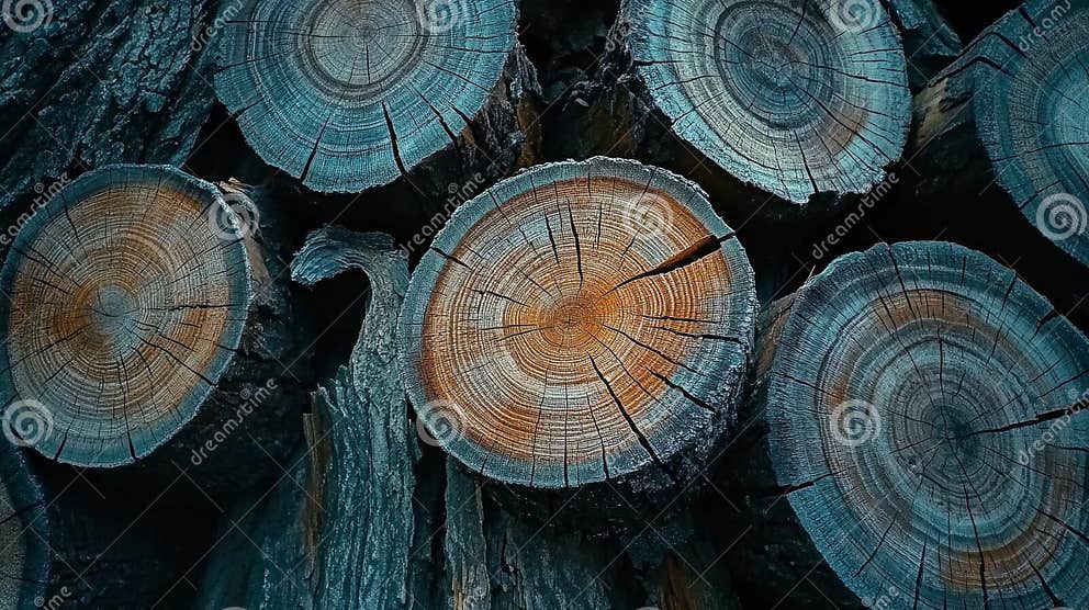 Stacked Tree Logs with Visible Growth Rings, Emphasizing Natural ...