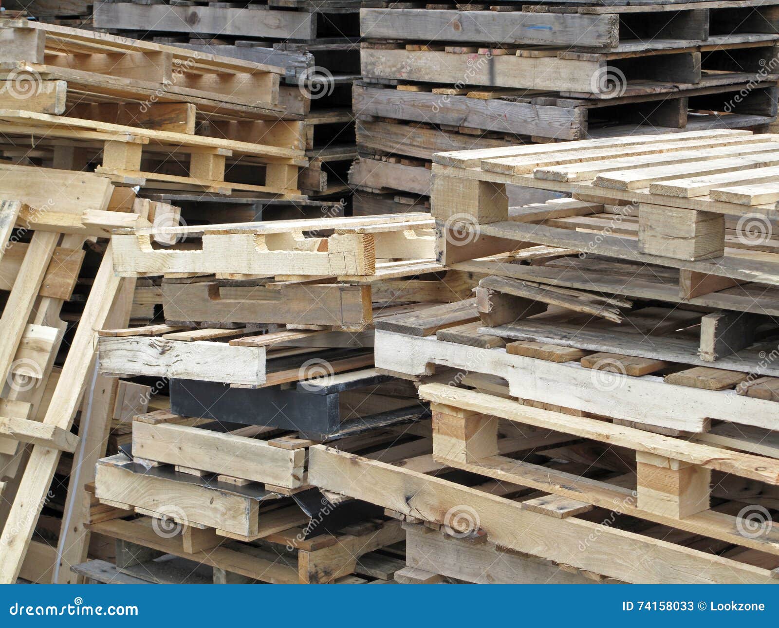 Stacked Used Pallets stock image. Image of horizontal - 74158033