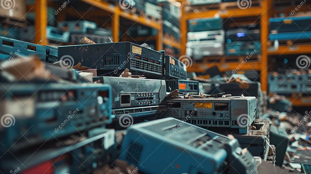 Stacked Vintage Electronics in a Warehouse. Stock Image - Image of ...