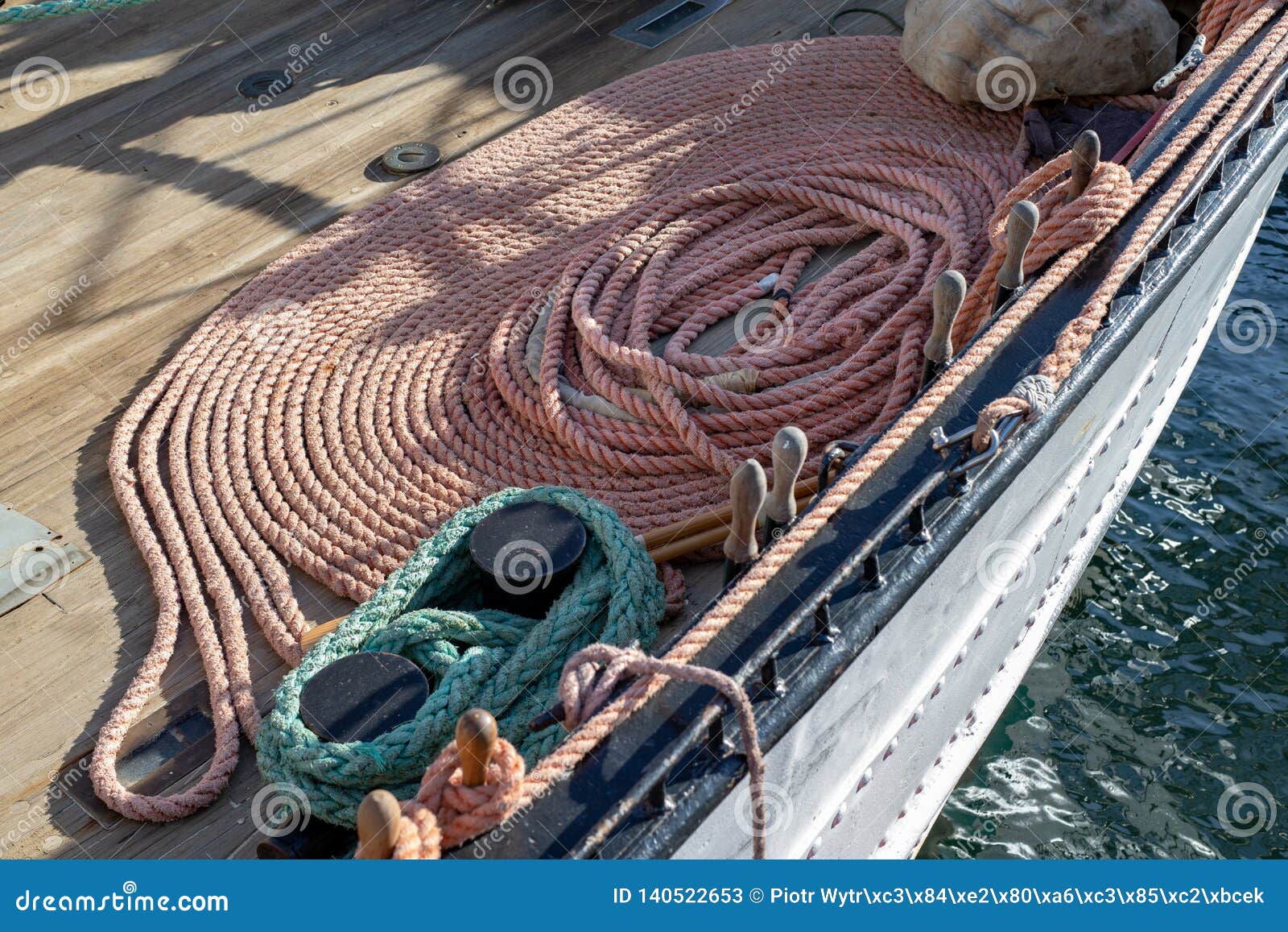 Stacked and Well-folded Ropes on the Deck of a Sailing Ship ...