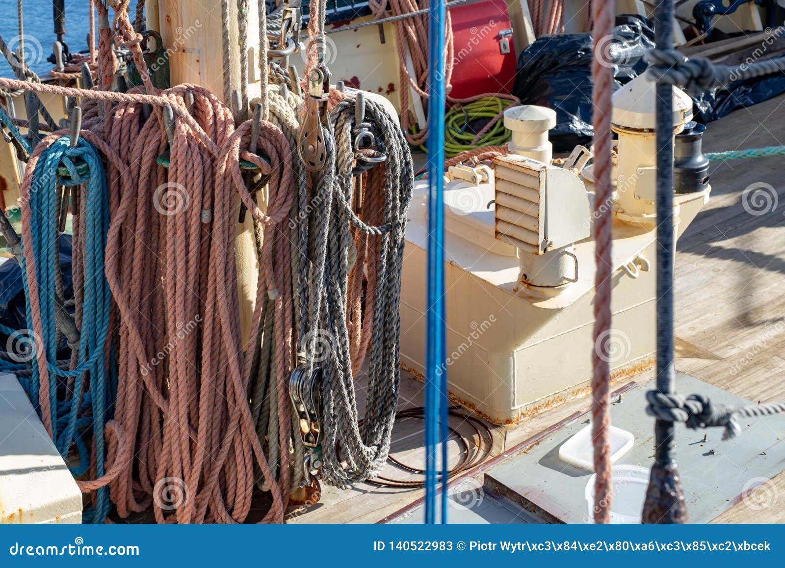 Stacked and Well-folded Ropes on the Deck of a Sailing Ship ...