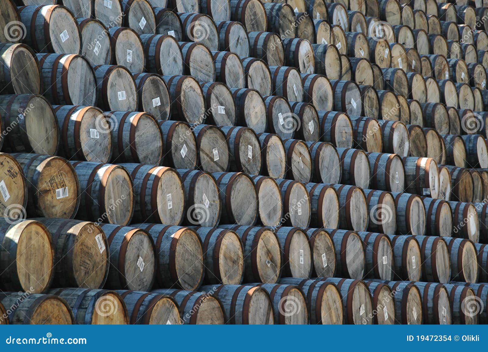 Stacked whisky barrels stock photo. Image of wood, bourbon - 19472354