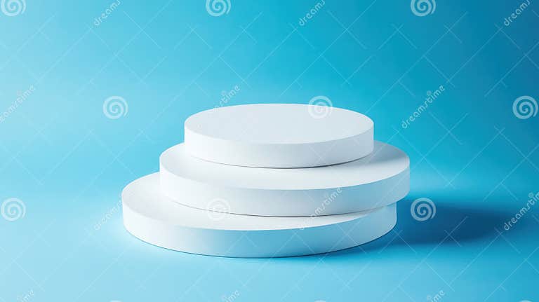 Stacked White Round Platforms Over Blue Background Empty Space for ...