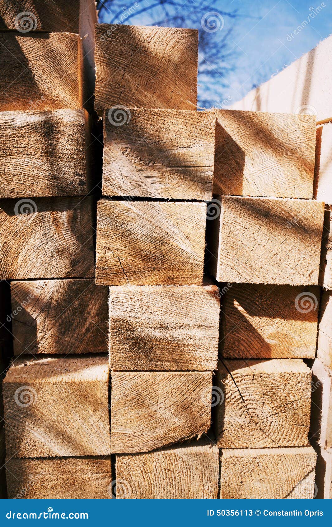 Stacked Wood Cut in Squared Timber Stock Image - Image of chopped ...