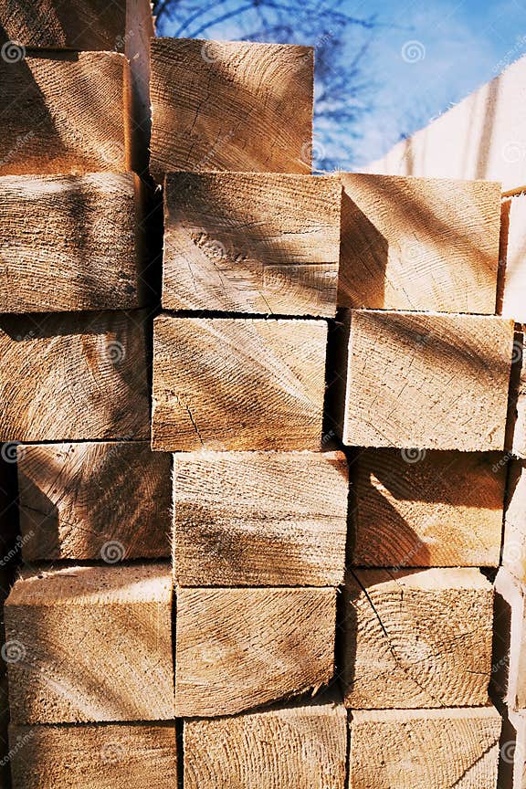 Stacked Wood Cut in Squared Timber Stock Image - Image of chopped ...
