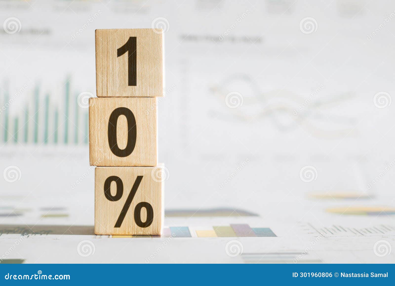 Stacked Wooden Blocks with 10 Percent Numbers Stock Photo - Image of ...