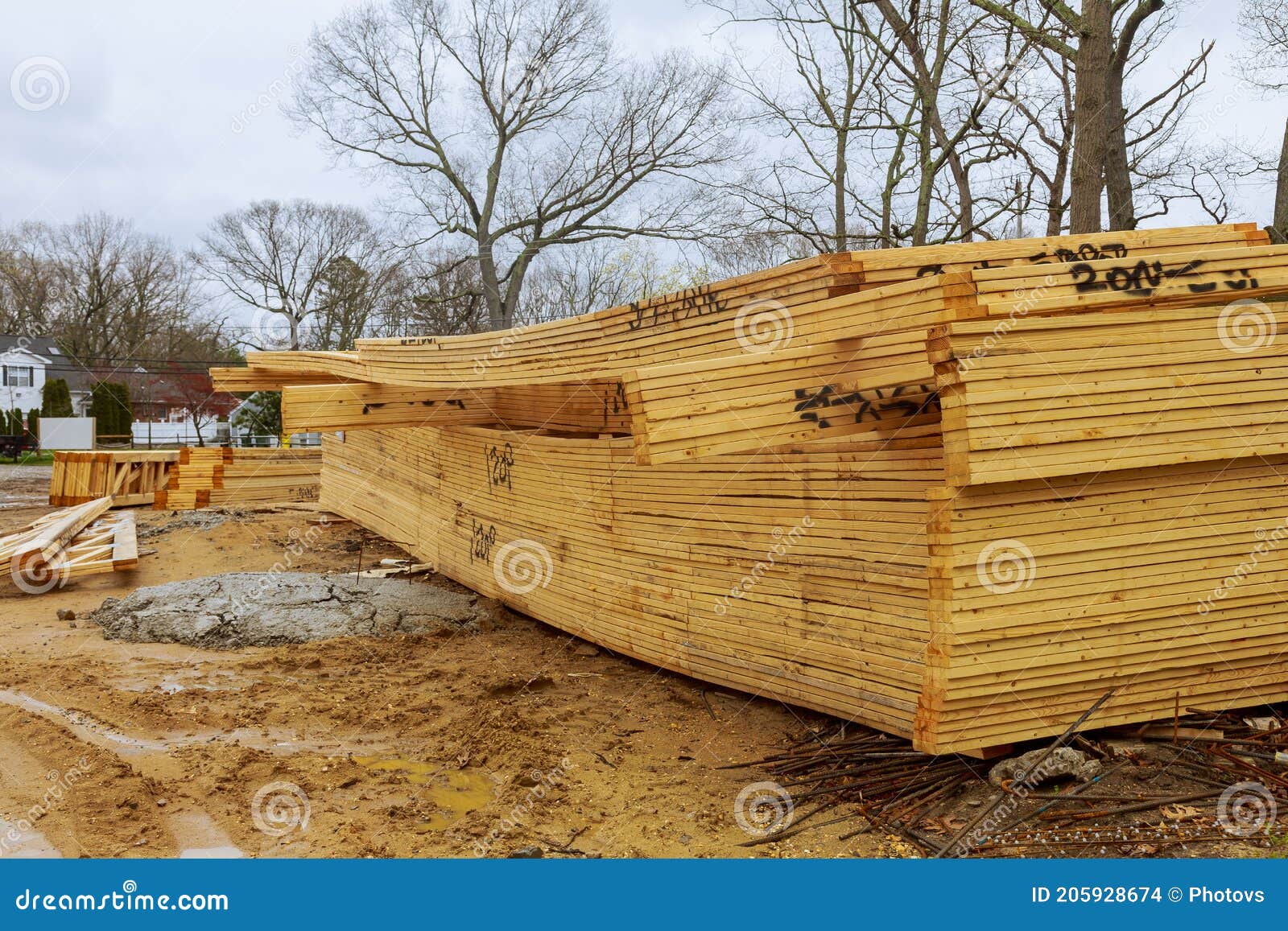 Stacked Wooden Building Materials a Stack of Boards Wood Frame and Beam ...