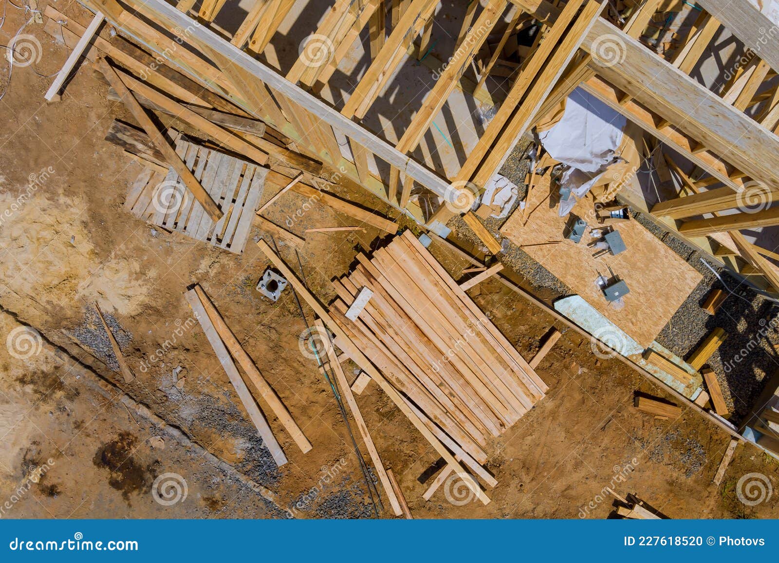 Stacked Wooden Building Materials a Stack of Boards Wood Frame and Beam ...