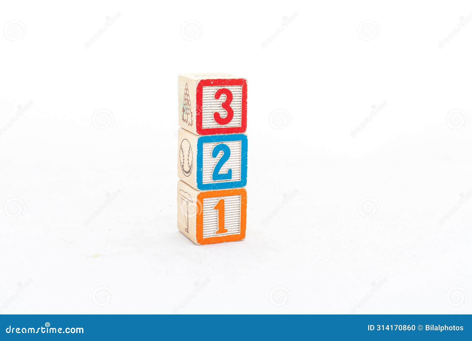 Stacked Wooden Cubes with Numbers Three, Two and One Isolated on White ...
