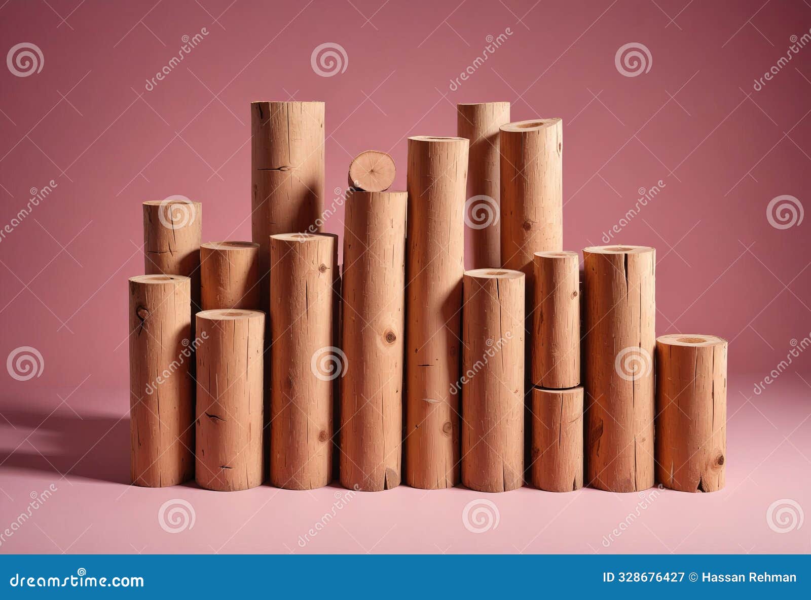Stacked Wooden Logs on a Pink Background Stock Illustration ...