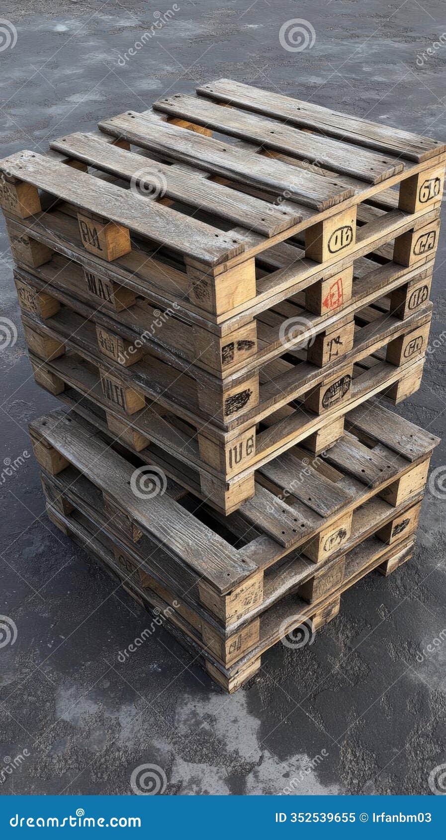 Stacked Wooden Pallets on Concrete Ground Stock Image - Image of ...