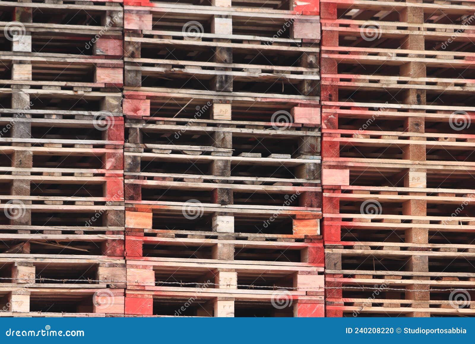 Stacked wooden pallets stock photo. Image of business - 240208220