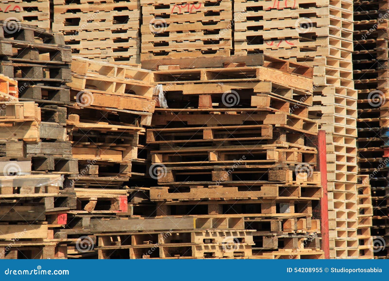 Stacked wooden pallets stock image. Image of stack, warehouse - 54208955