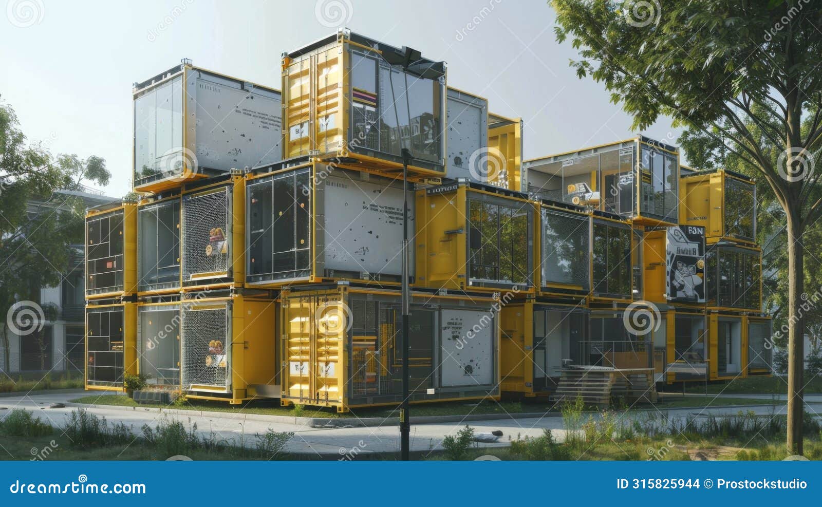 A Stacked Yellow the Containers Stock Photo - Image of containers ...