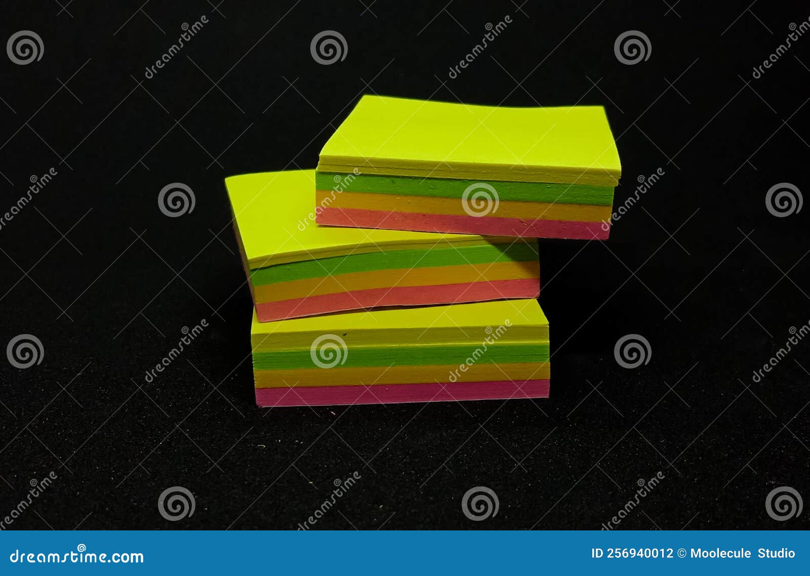 Stacked Yellow Note Papers, Isolated on the Mini Black Studio Stock ...