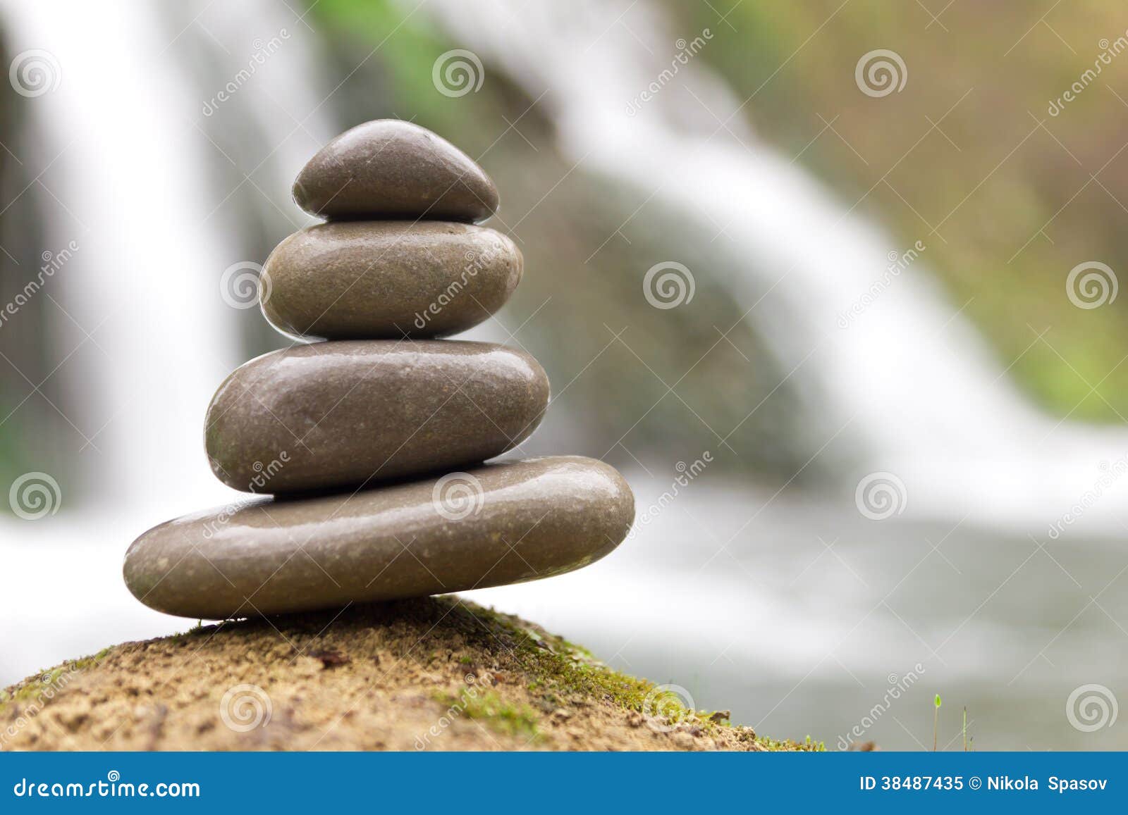 Stacked Zen Stones and Waterfall Stock Image - Image of flow, motion ...