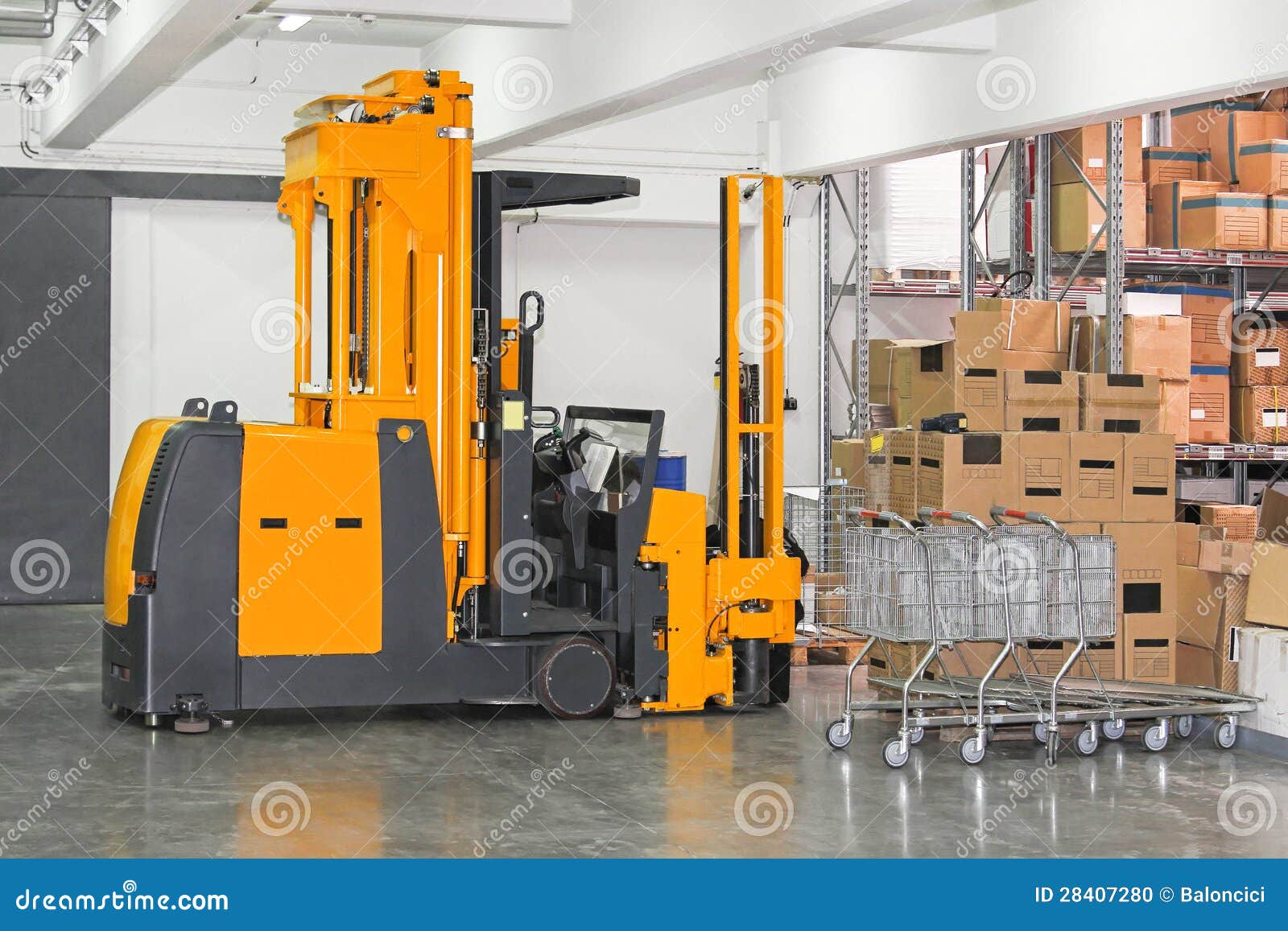 Stacker forklift stock photo. Image of yellow, warehouse - 28407280
