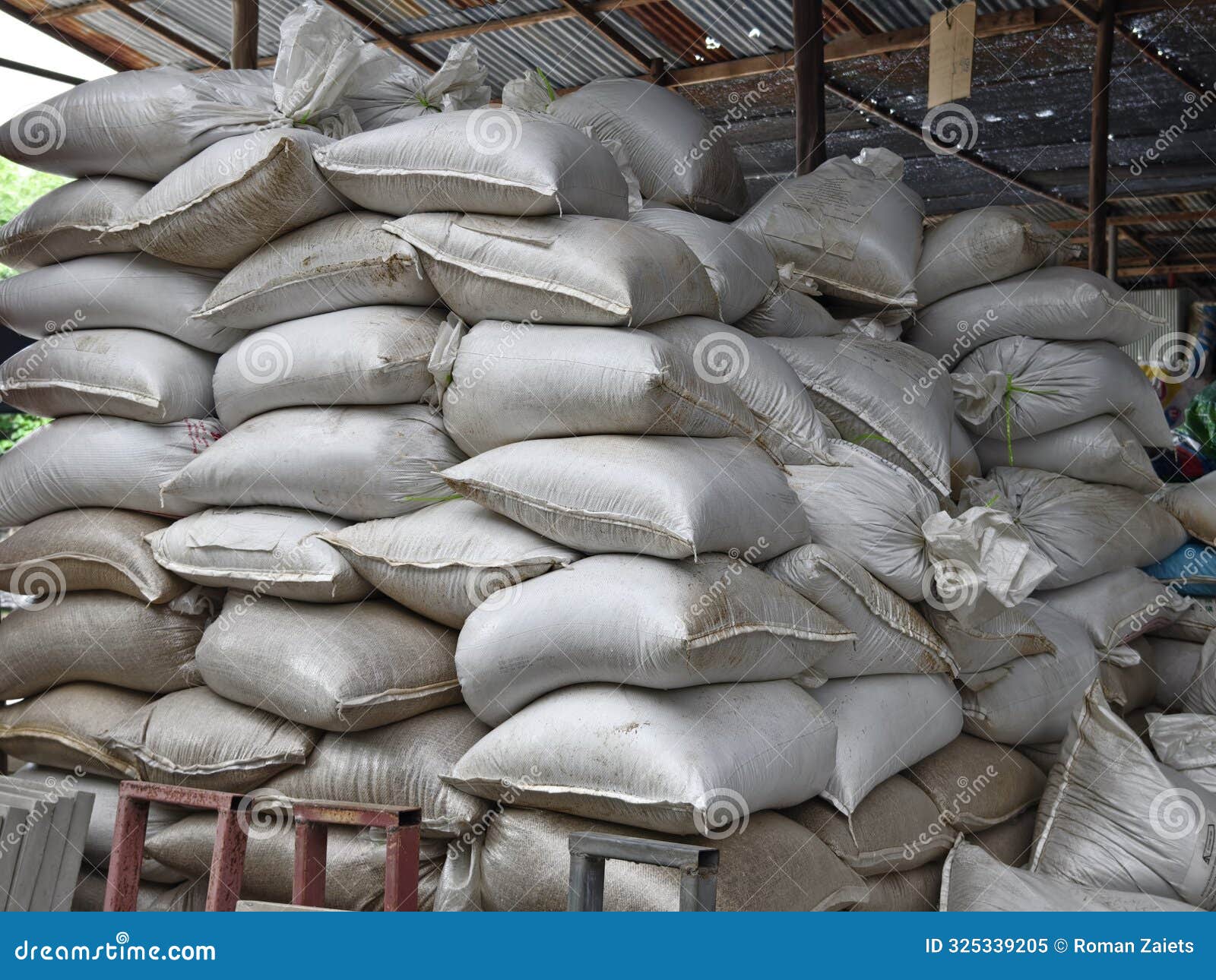Stacking of Big White Bags in the Modern Warehouse Stock Image - Image ...