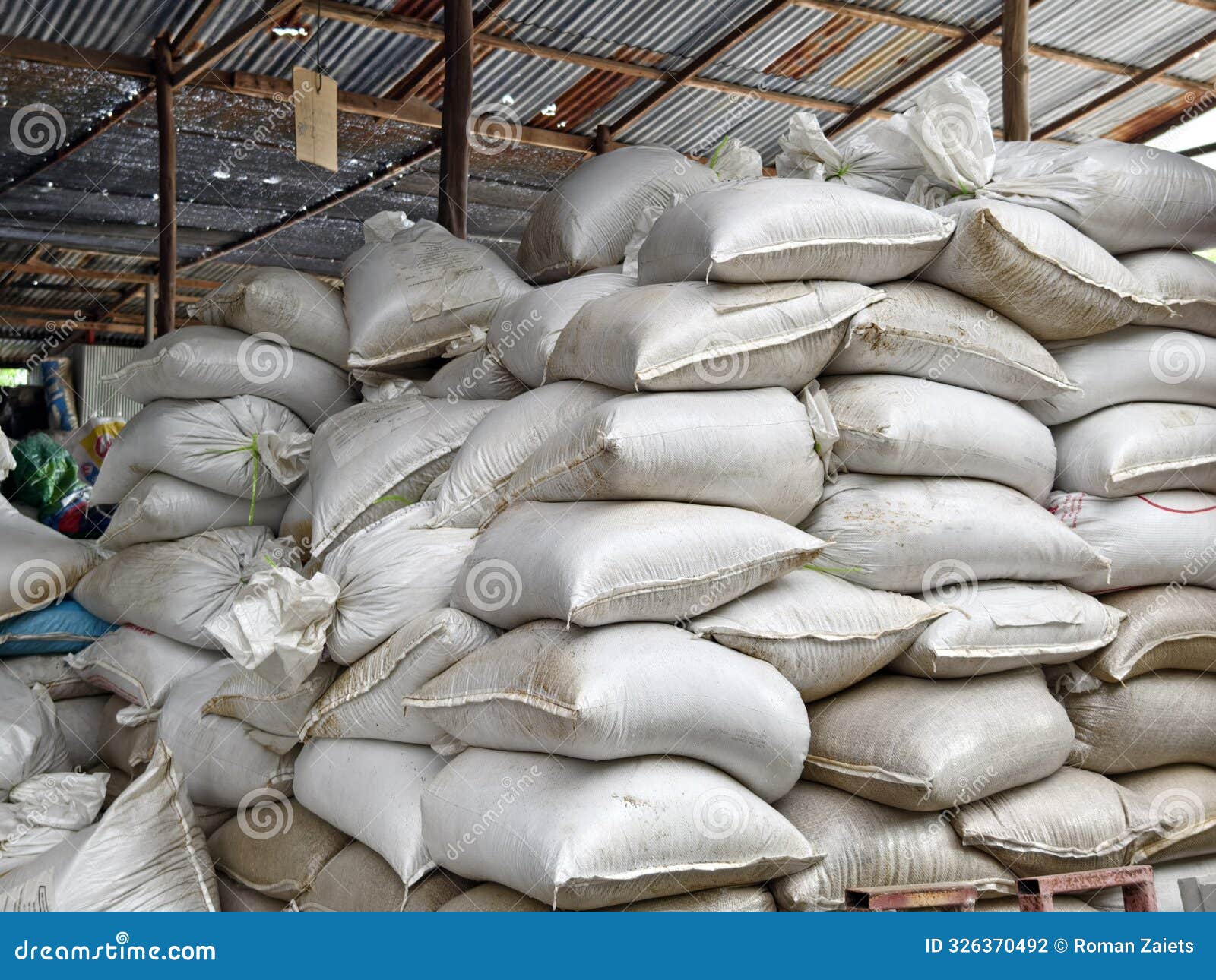 Stacking of Big White Bags in the Modern Warehouse Stock Photo - Image ...