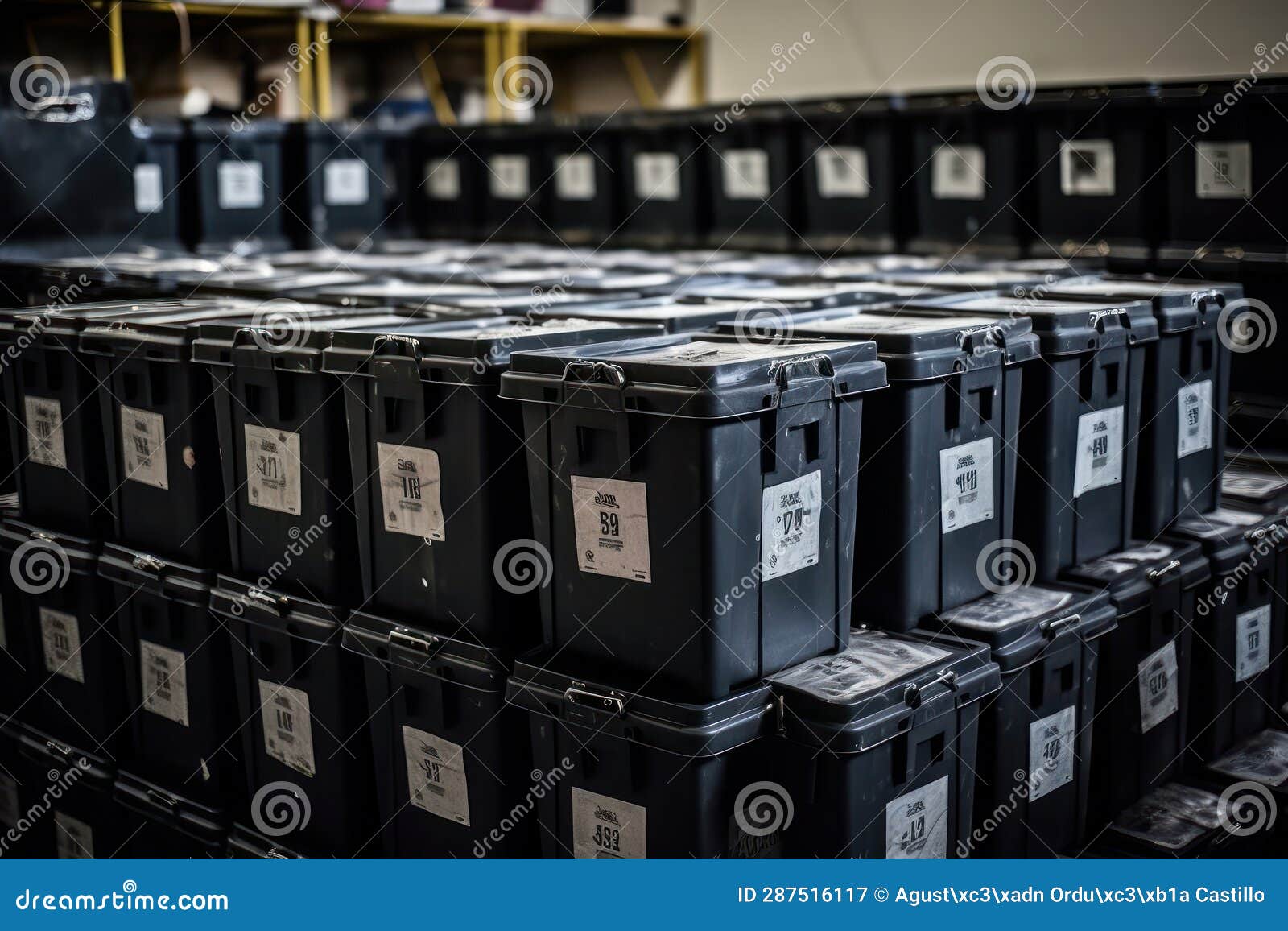 Stacking of Boxes or Urns Inside a Large Warehouse. Stock Image - Image ...