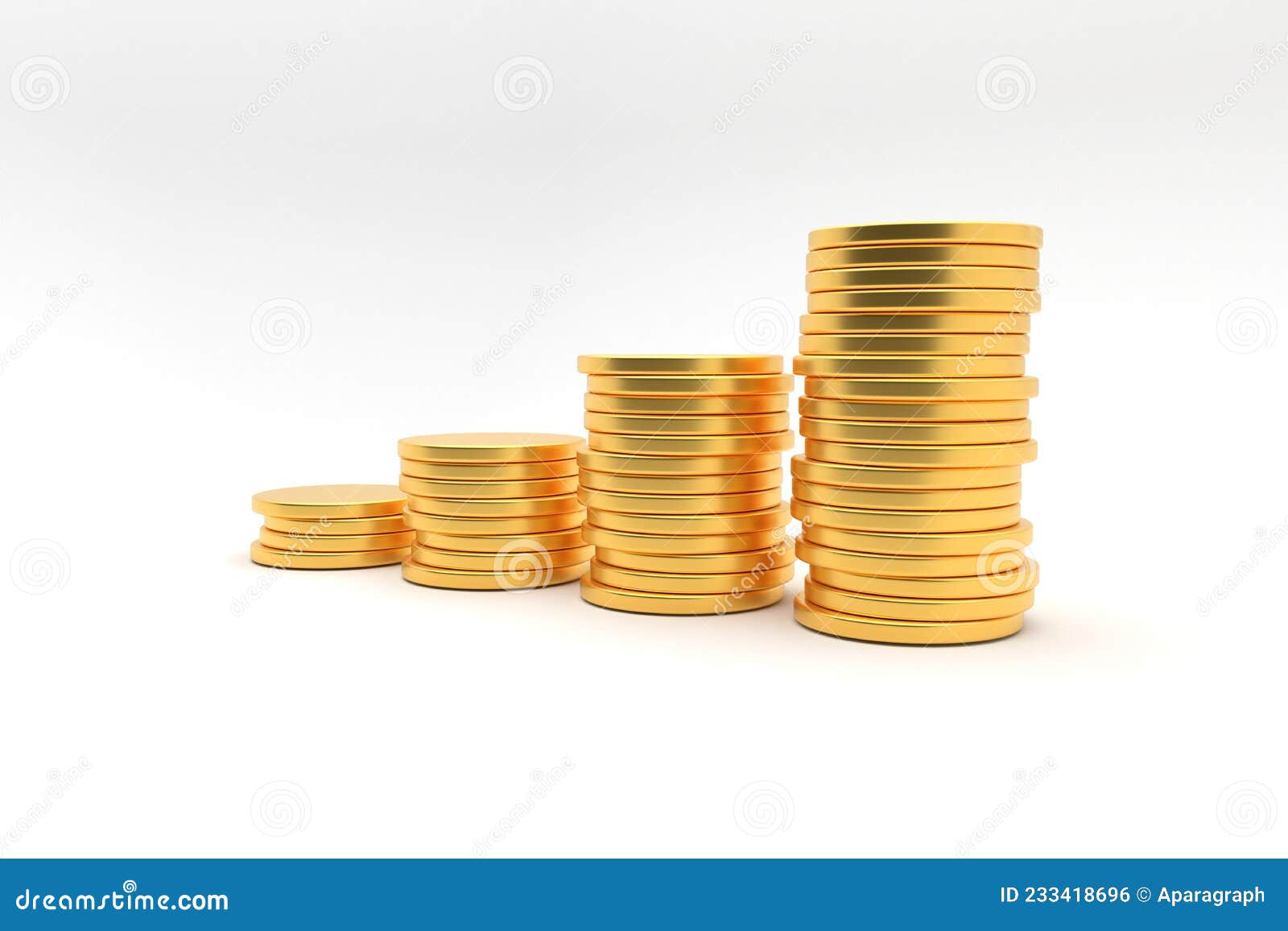 Stacking Coins with a Graph of Profit on White Background Studio Shot ...