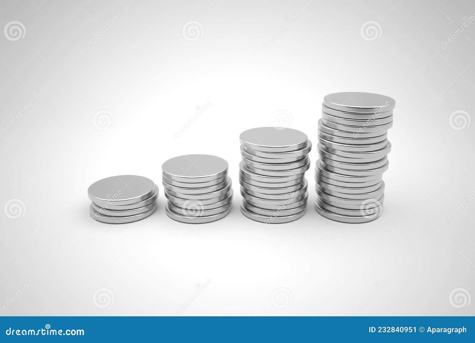 Stacking Coins with a Graph of Profit on White Background Studio Shot ...