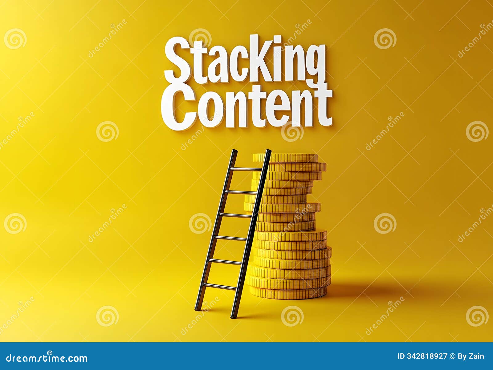 Stacking Content Concept - Ladder Leaning on Coin Stack with Bold ...
