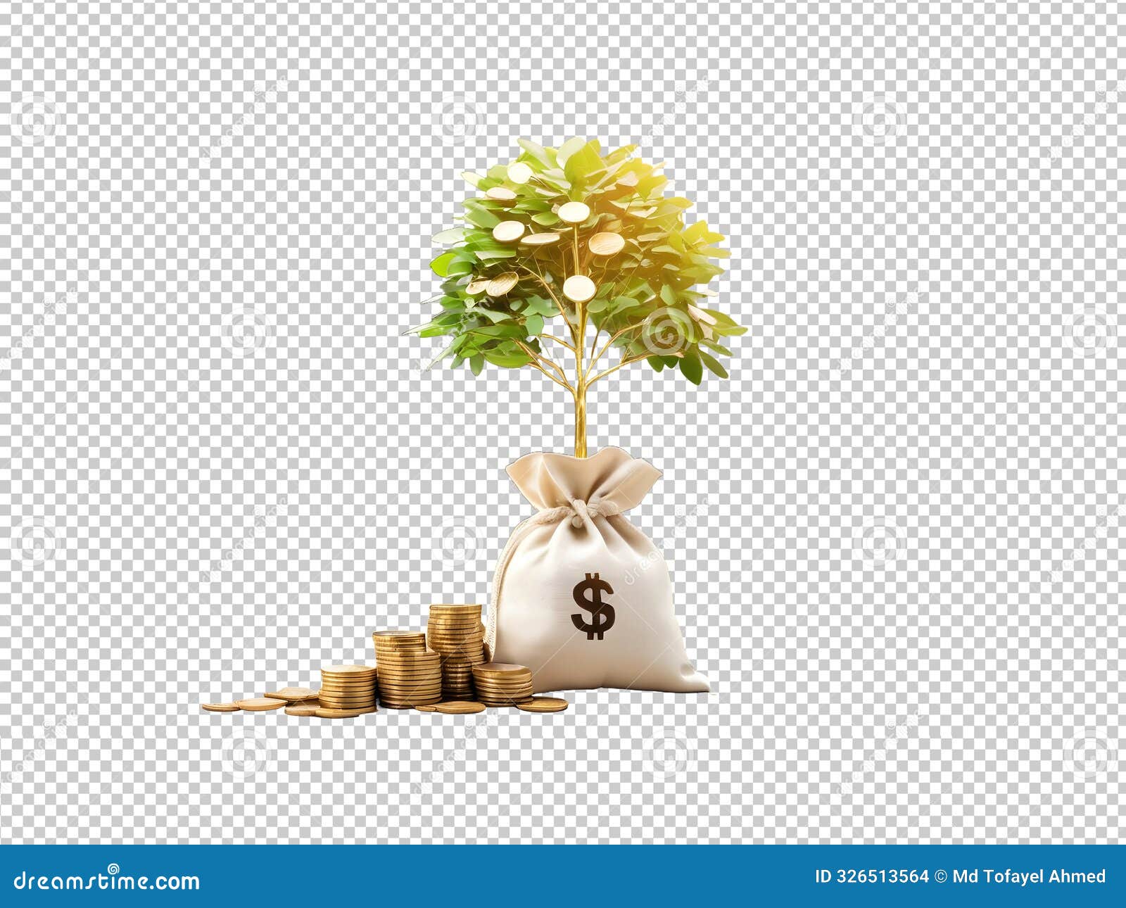 Stacking Gold Coins and Money Bag of Tree with Growing . Stock ...