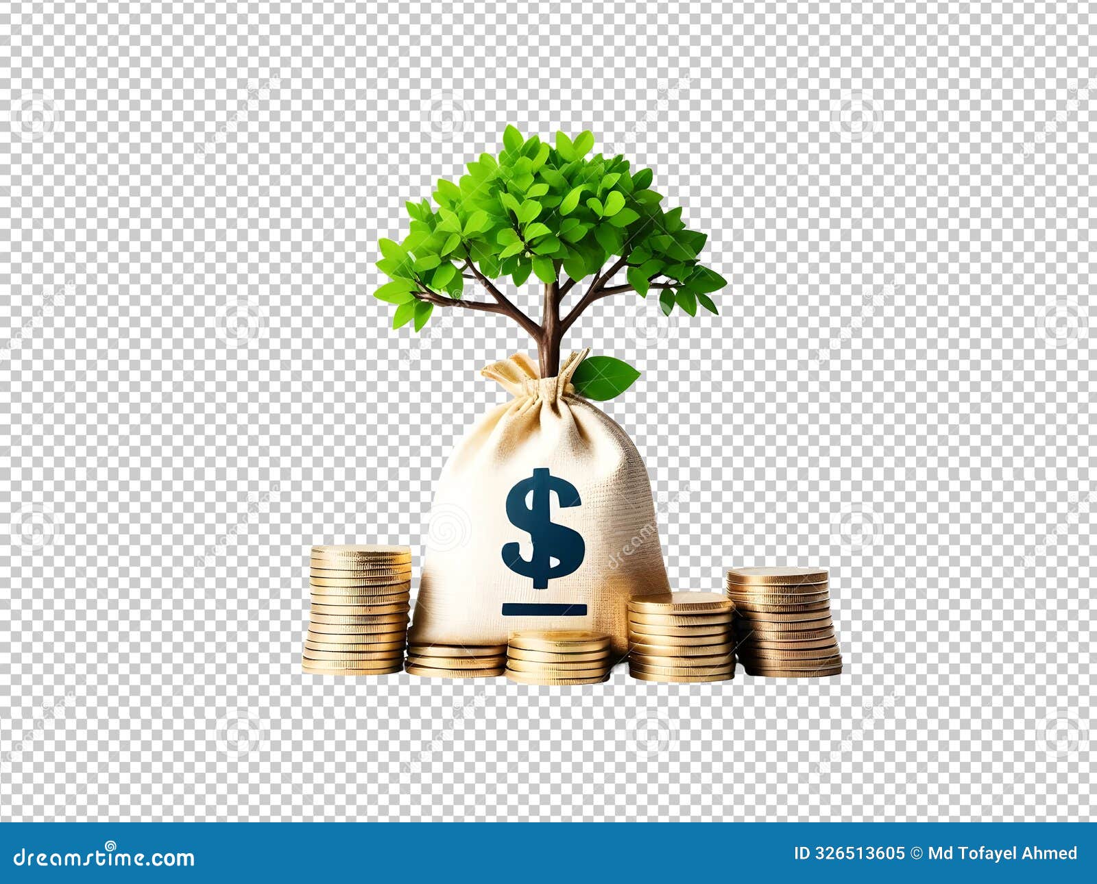 Stacking Gold Coins and Money Bag of Tree with Growing . Stock ...