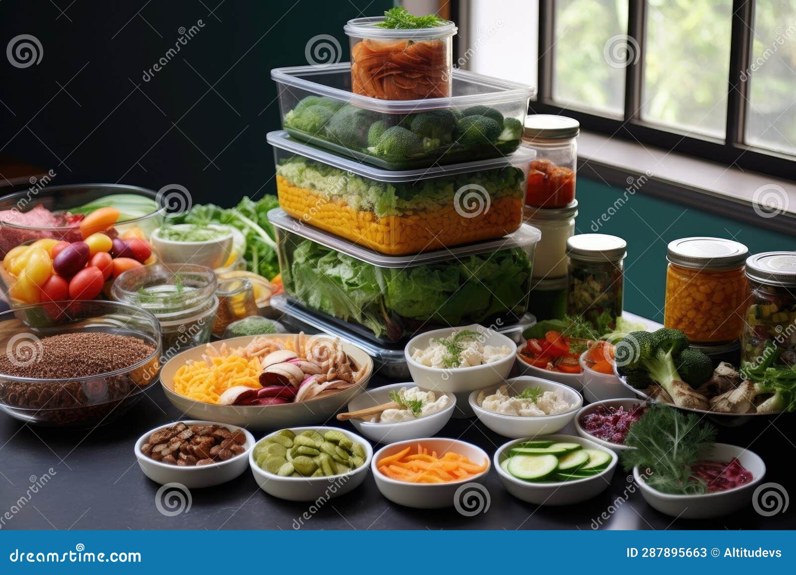 Stacking Meal Prep Containers with a Variety of Dishes in Fridge Stock ...